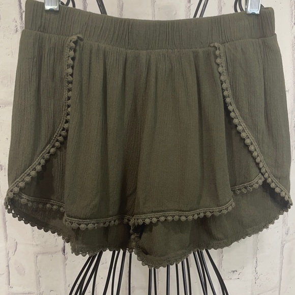 Ambiance | Shorts | Ambiance Shorts Pompom Trim Olive Green Gauzy Rayo ...